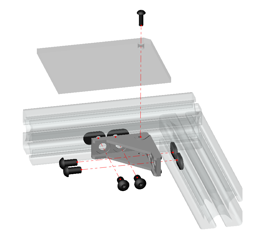 2020 T-Slot 4-Hole Inside Corner Bracket c/w hole for panel attachment ...